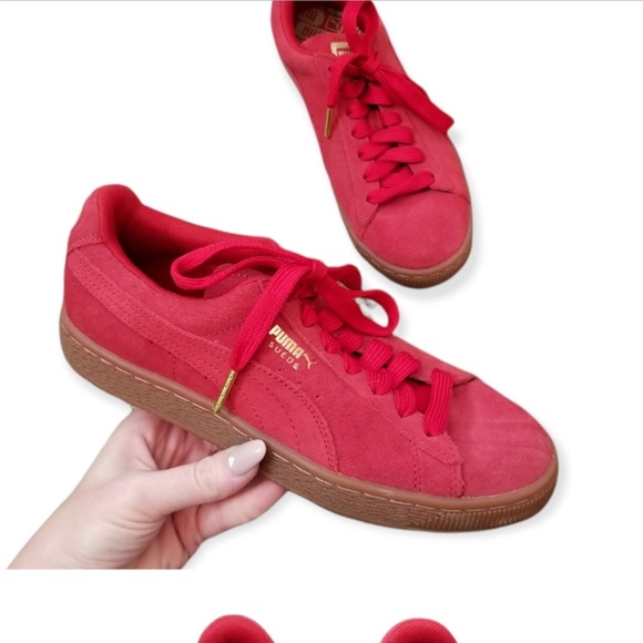 Puma | Shoes | Puma Red Suede Sneakers | Poshmark